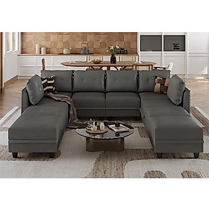 LLappuil Modular Sectional Sofa, Oversized Sectional Couch with Reversible Chaise, Modular Sectionals for Living Room, Faux Leather Fabric Waterproof Sofa, 10 Seat Couch with Storage, Dark Grey