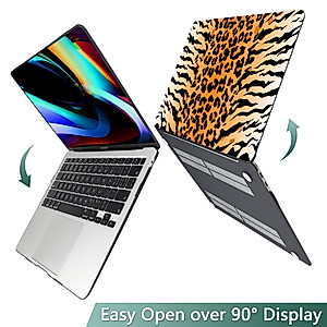 TWOLSKOO for 2021-2018 MacBook Air 13 inch Case A2337 M1 A2179 A1932, Hard Shell Case with Keyboard Skin & Screen Protector for MacBook Air 13.3 inch with Retina & Touch ID, Leopard & Tiger Texture