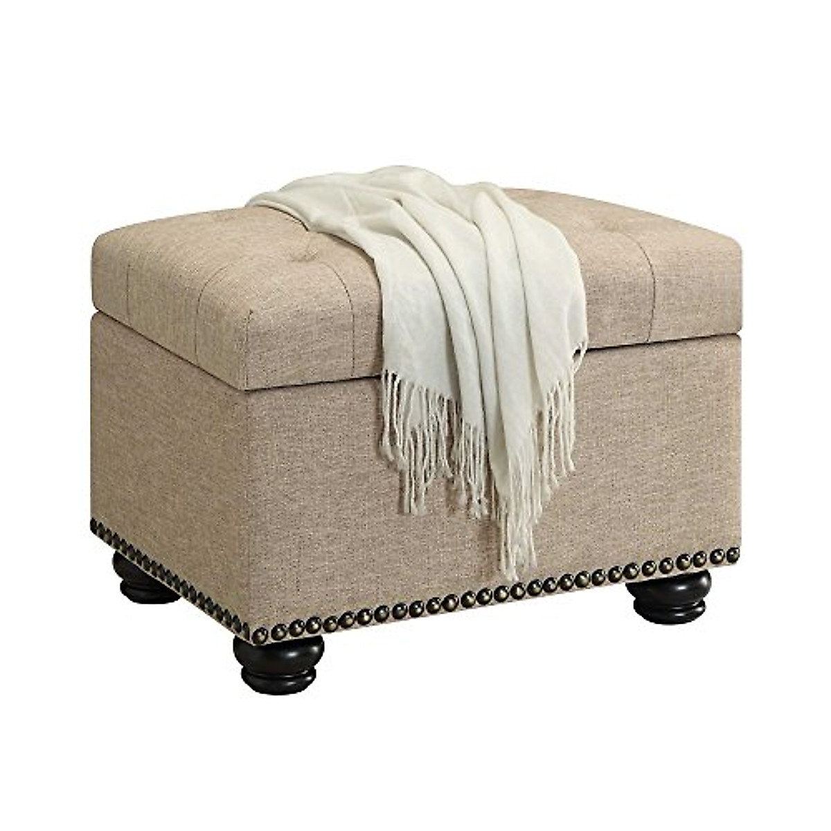 Convenience Concepts Designs4Comfort 5th Avenue Storage Ottoman 24" - Contemporary Foot Stool and Seat with Hinged Lid for Living Room, Dining Room, Office, Tan