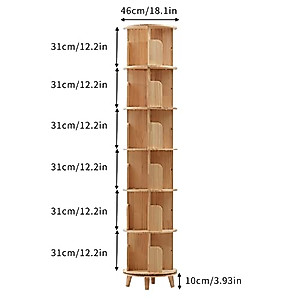 BINELUCOLU Rotating Bookshelf, 6 Tier Wood Floor Standing Bookcase Storage Rack with Legs 360 Corner Bookshelf Stackable Narrow Book Shelf for Home Office Study Room