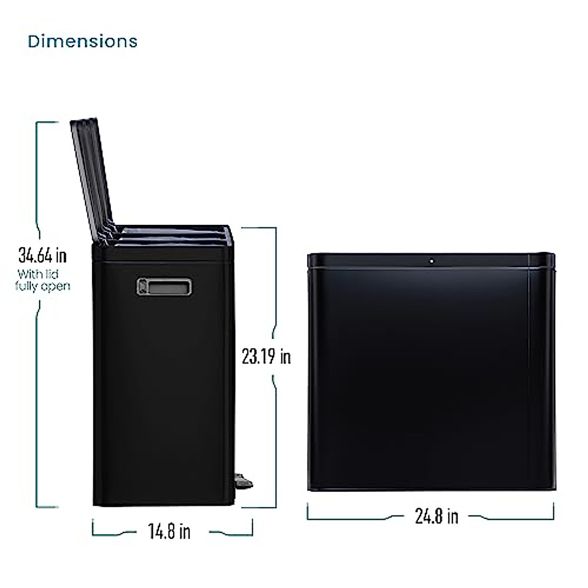 Home Zone Living 15.9 Gallon Kitchen Trash Can, Three Removable Liners for Recycling and Trash, Wide Stainless Steel Shape, Black (5.3 + 5.3 + 5.3 for 15.9 Gallon Total)