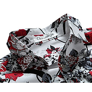 Cloudstyle Men Shirt Stylish Slim Fit Button Down Long Sleeve Floral Shirt,Red,Large