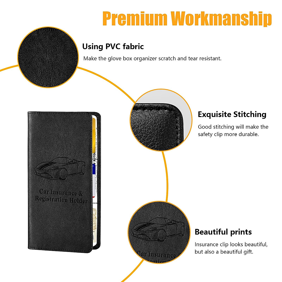 Kewucn Car Registration and Insurance Holder, Leather Auto Glove Box Organizer with Magnetic Shut, Vehicle Compartment Accessories Case for Cards, Driver License & Essential Documents