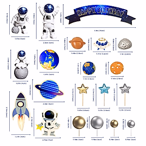 Ayearparty 32Pcs Space Cake Toppers Outer Space Cake Decorations Astronaut Figurines Planet Rocket Stars and Satellite Pearl Balls DIY Cake Toppers for Boys Birthday Baby Shower Themed Party Supplies
