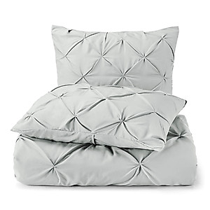 Giza Cotton Pinch Pleated 3Pcs Duvet Cover Set With Zipper & Corner Ties Giza Cotton 850TC Collection & Pintuck Pinch Pleat Design Duvet Cover (Super King (98" x 108"), Silver Solid)