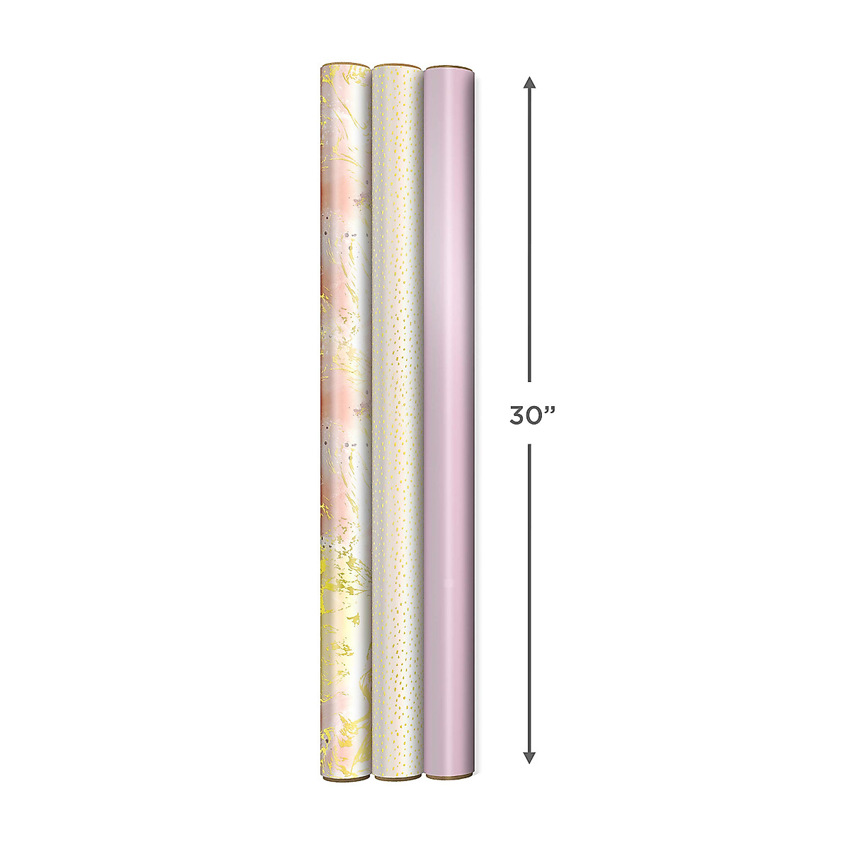 Hallmark Pink and Gold Wrapping Paper with Cutlines and Optional DIY Bow Templates on Reverse (3-Pack: 75 sq. ft. ttl) for Christmas, Birthdays, Weddings, Bridal Showers, Baby Showers, Crafts