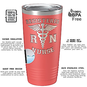RN Registered Nurse Gift, Nursing School on Guava 20 oz Stainless Steel Tumbler with Lid - Insulated Cup - Travel Mug