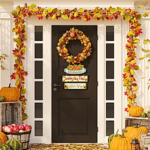 TOARTi Welcome Front Door Hanging Sign, Thankful & Blessed Pumpkin Fall Wood Plaque, Happy Fall Yall Wall Hanging for Home Wall Porch Farmhouse Harvest Thanksgiving Party Decor