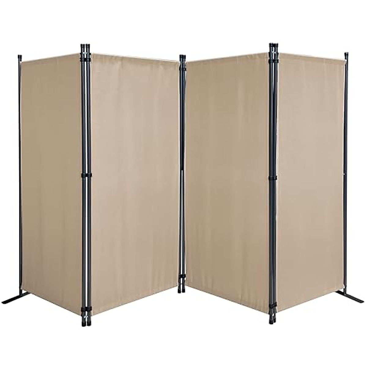 Room Divider 87" W x 65" H Beige | 4-Panel Folding Privacy Screen | Portable Room Partition | Garden Separation Paravent | Water Repellent Indoor & Outdoor Freestanding Wall