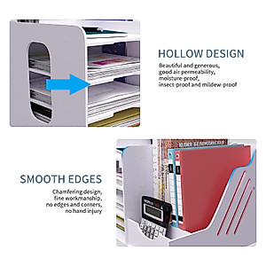 Natwind 4-Tier Office White Desktop Organizer Paper File Rack with Vertical Horizontal File Holder All in One Supplies Storage Box Mail Sorter on Desk Tabletop Binder Folder Letter Trays Study Home