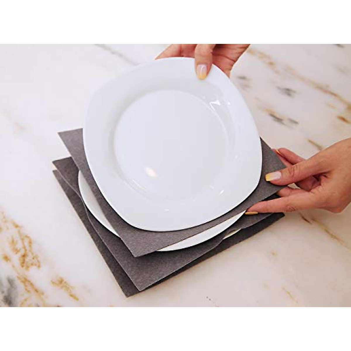 Covermates Keepsakes Dish Storage Box – Stackable, Reinforced Handles, China Storage-Brown Heather