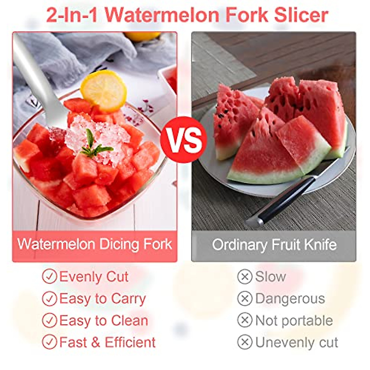 3PCS Watermelon Slicer Cutter, 2- in- 1 Watermelon Fork Slicer, 2023 New Watermelon Slicer Cutter Summer Watermelon Fruit Cutting Fork, Stainless Steel Fruit Forks for Family Parties Camping