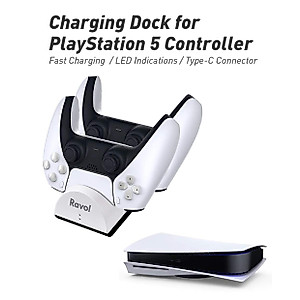 Ravol PS 5 Controller Charging Station, Charging Dock Station for PlayStation 5 Controller, Fast Charging Dock with LED Indicator (Controllers Not Included)