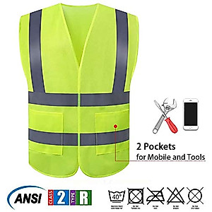 JSungo High Visibility Safety Vest 10 Pack, Yellow Reflective Vest with 2 Inch Hi vis Silver Strip, Construction Vest for Men & Women, Universal Size