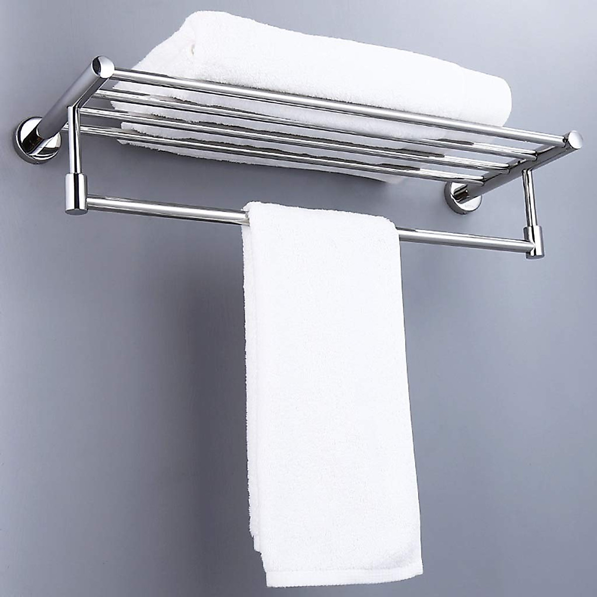 GLJ Floating Shelves Stainless Steel Drain Storage Rack, Bathroom Shower Shelf, Wall-Mounted Kitchen Spice Rack, with Towel Bar