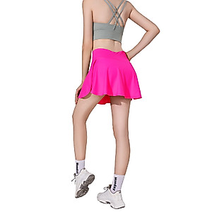 MCEDAR Pleated Crossover Tennis Skirt for Women with Pockets V High Waisted Crossbody Flowy Skirt Athletic Golf Skort 041jxy-Hot Pink/Cm