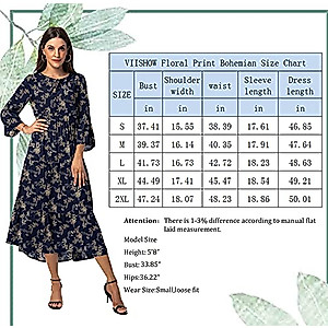 VIISHOW Women's Bohemian Midi Dress 3/4 Sleeve Floral Print Front Tie Neck Ruffle Hem Long Casual Dress(Flower Red,X-Large)