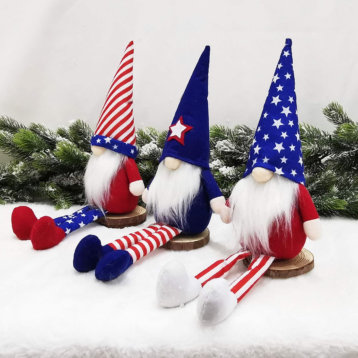 KEAIDO 4th of July Gnome Independence Day Hanging Ornament Set of 3, Patriotic Gnome Plush Faceless Doll Veterans Day Memorial Day American Uncle Sam Tomte Elf Gift for Kitchen Tree Summer Home Decor