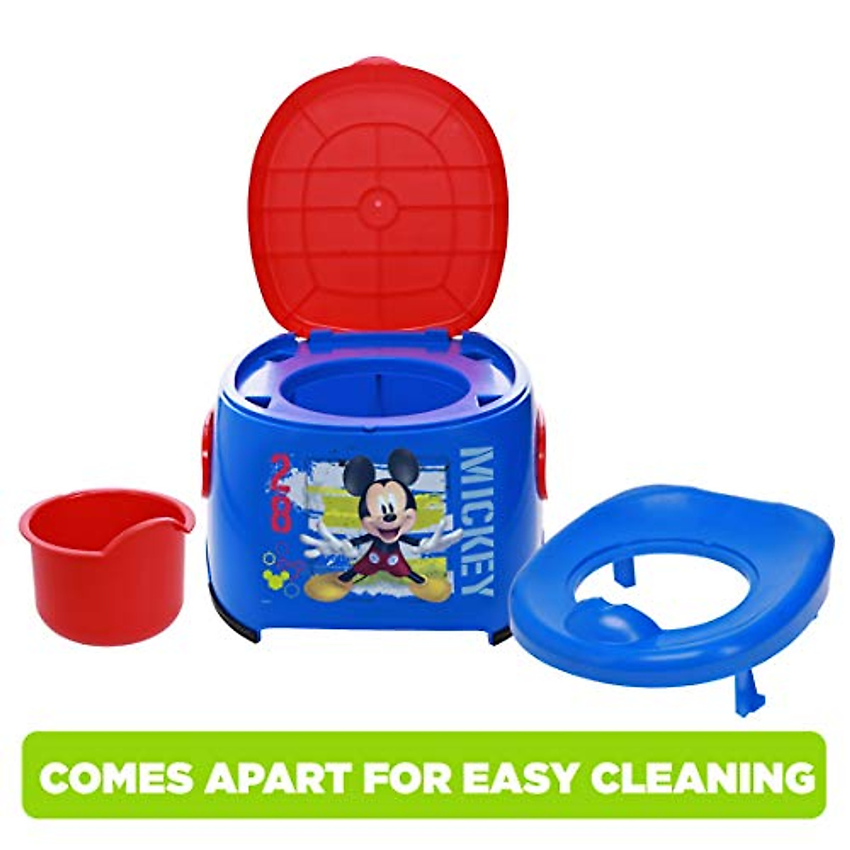 Disney's Mickey Mouse "Fun Starts Here" 3-in-1 Potty Training System for Toilet Training Kids, Multi-Stage Potty Training - Floor Potty, Detachable Potty Ring, Step Stool|Toilet Seat for Kids&Toddlers