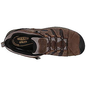 KEEN Utility Men's Flint 2 Low Steel Toe Waterproof Non Slip Work Shoe, Cascade Brown/Orion Blue, 10.5 Wide US