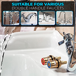 Brass Bathroom Sink Faucet Valve Stem - 2Pcs Hot and Cold Ceramic Disc Stem Quarter Turn 1/2,50mm x 10mm Spline Length 20 Teeth Bathroom Faucet Cartridge Replacement - Bathroom Faucet Stem Replacement