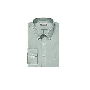 Van Heusen Men's Regular Fit Gingham Button Down Collar Dress Shirt, Green Chicory, Large