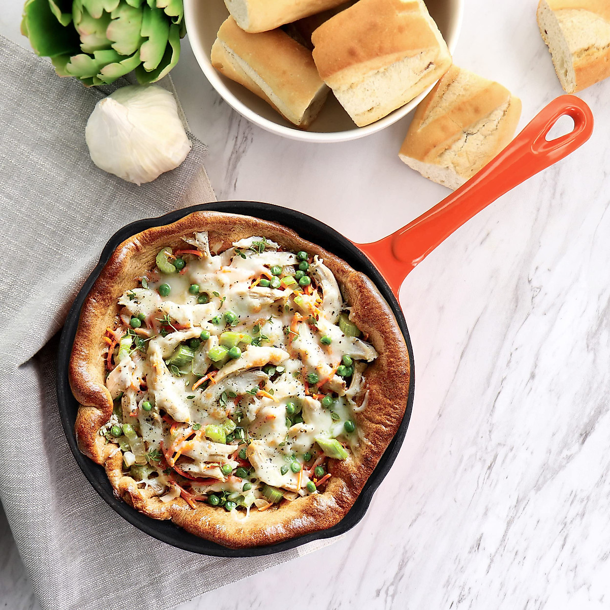 MegaChef Enameled Round 8 Inch PreSeasoned Cast Iron Frying Pan in Orange (MCCE-8)