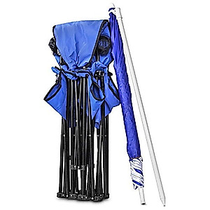 GoTeam Nylon Portable Double Folding Chair w/Removable Umbrella, Cooler Bag and Carry Case, For Beach,Camping - Blue