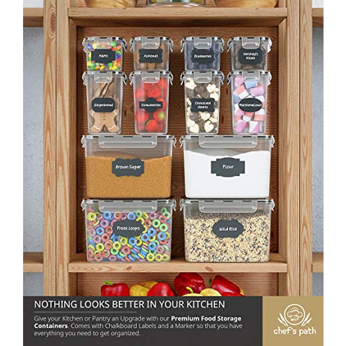 Chef's Path Airtight Food Storage Containers for Pantry Organization and Storage (12 PC Set) - BPA Free Baking Storage Containers Set- Kitchen Bulk Food Canisters for Sugar, Flour & Baking Supplies