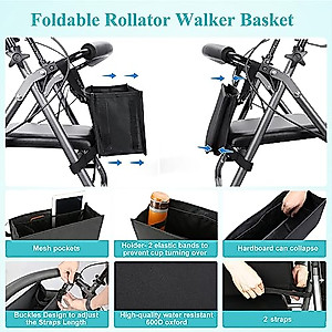 Rollator Basket, Dotday Rollator Walker Bag w/Cup Holder, Easy to Use Folding Rollator Walker Storage Bag, Never Tipping Over The Walker, Best Gift for Family and Friends - (for Rollator Walkers)
