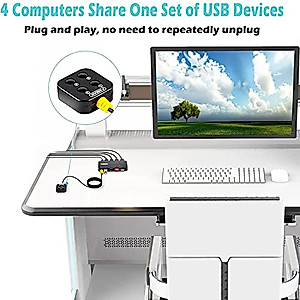 USB Switch 4 in 4 Out, USB Switcher Selector 4 Port for 4 Computer Share 4 USB Devices Keyboard Mouse Printer Scanner with Desktop Controller and Cables