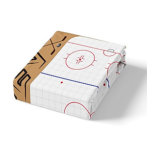 Ice Hockey Kids Fitted Sheet Twin Size,Abstract Ice Hockey Field Bedding Set,Boys Adults Bedroom Decor,Sportswear Winter Games Bed Cover,Stylish Brown Modern Bed Sheet,2pcs,1 Pillowcase