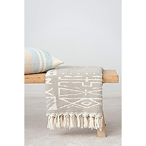 Hofdeco Modern Boho Decorative Throw Blanket with Fringe for Couch Sofa, Cozy Woven Knit, Khaki Boho Tribe Geo, 55"x60"