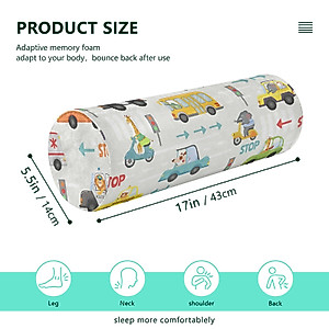 GOODOLD Kid Cartoon Cars Neck Roll Pillow Ultra Soft Bolster Round Pillow with Memory Foam & Removable Cover for Knees and Neck Support During Sleep