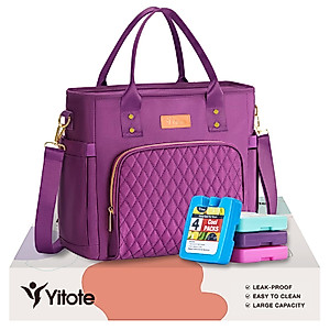 Yitote Lunch Bag Women Insulated with 4 Icepacks,Cute Lunch Bags for Women with Bottle Holder,Lunch Box for Women Lunch Bag with Adjustable Shoulder Strap,Women Lunch Bags for Work (Black)