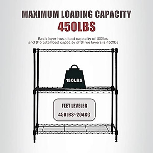 NChanmar 3-Tier Wire Shelving Unit Storage Shelves Shelf Organizer 30"x23"x12" Heavy Duty Metal Storage Rack Wire Rack NSF Height Adjustable for Laundry Bathroom Kitchen Garage Shelving(Black)