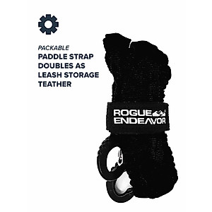 Rogue Endeavor 3-Point Stretch Paddle Leash for SUP (Stand Up Paddle Board), Kayak & Canoe. Center-Pivot for Easy Transition. Soft Nylon, Easy Stretch, 360 Swivels (Black)