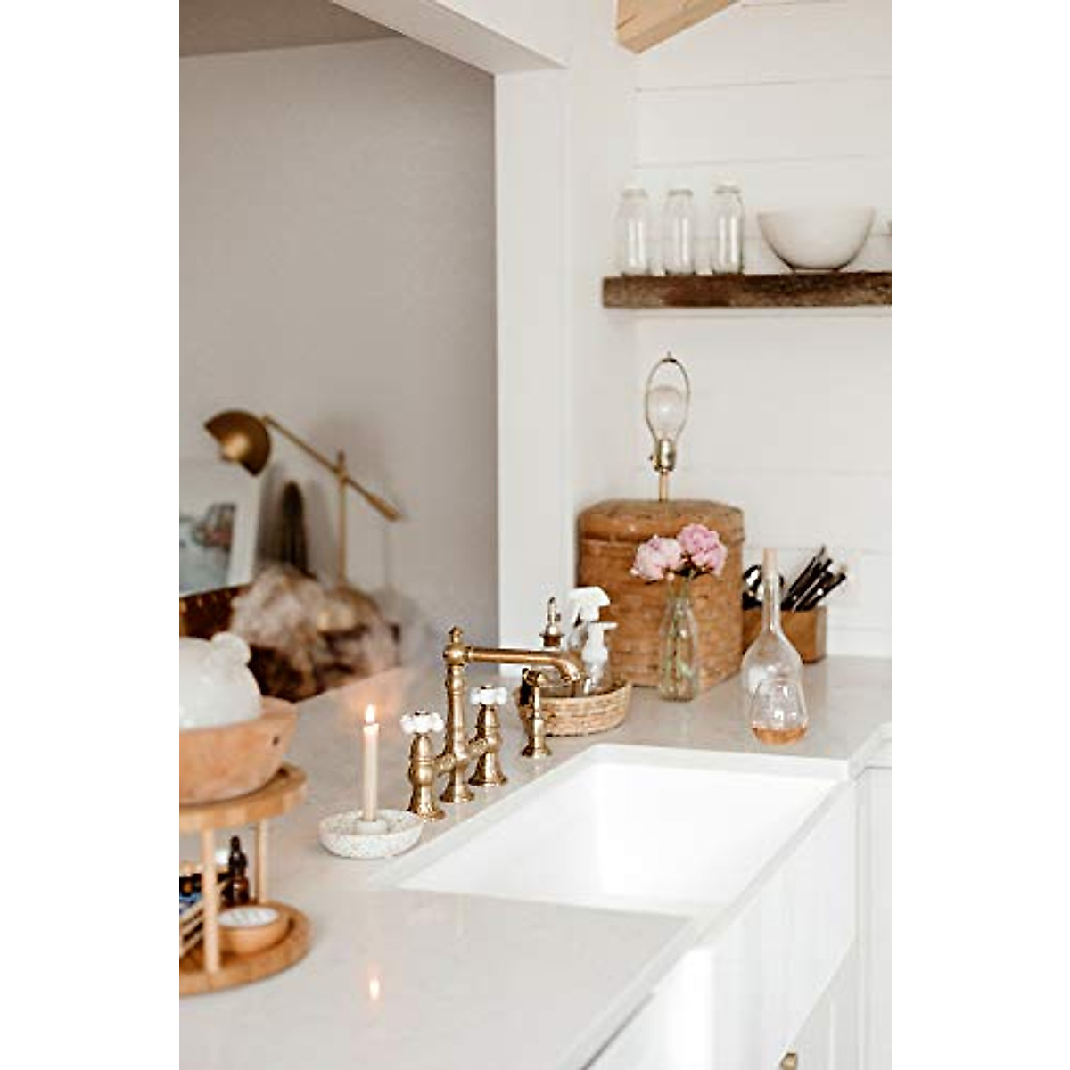 Kingston Brass KS7277PXBS English Country 8" Bridge Kitchen Faucet with Sprayer, Brushed Brass