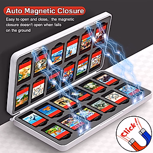 CYKOARMOR Switch Game Card Case Holder - Storage 24 Games & 24 Micro SD Card, Case Organizer Cartridge for Nintendo Switch/OLED/Lite, Hard Shell, Magnetic Closure, Soft Rubber, Plaid Grey White