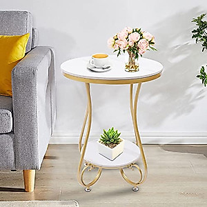 End Table, Modern Round Coffee Table 2-Tier Storage Space Round End Table Side Table Nightstand for Storing and displaying Objects and Decorations for Living Room Bedroom Office Small Space