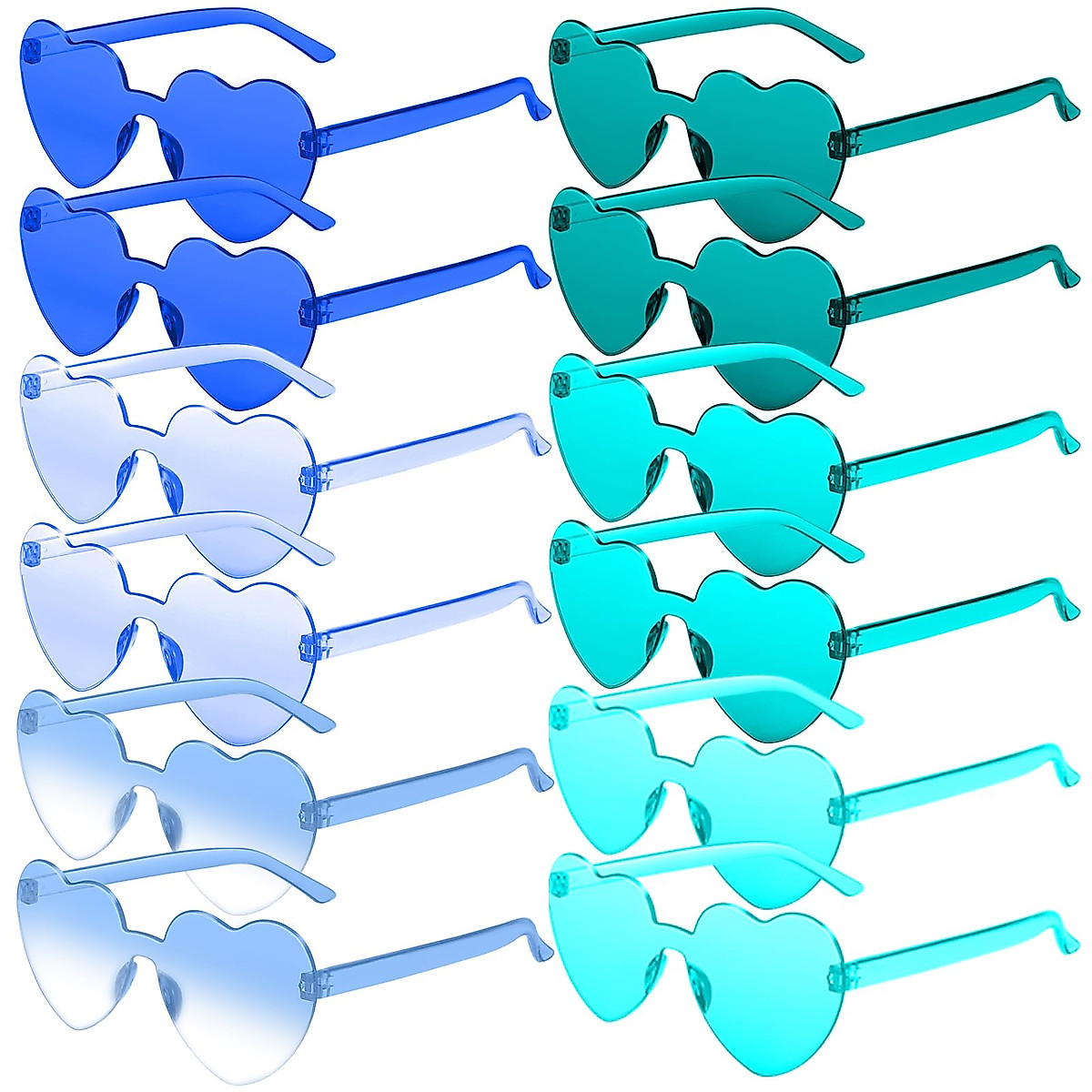 RTBOFY 12 Pack Blue Heart Sunglasses for Women Party Favor Heart Shaped Sunglasses with Transparent Candy Color