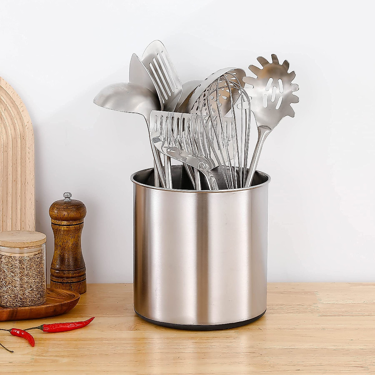 OKT Kitchen Utensil Holder,7.2″Large Stainless Steel Utensil Crock with Non Slip sillicone Bottom Design