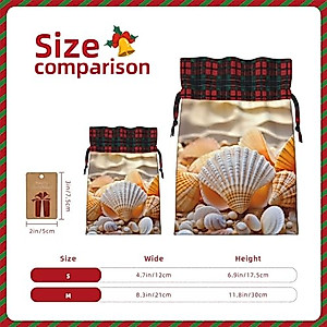 Christmas Gift Bags with Drawstring Burlap Gift Bags beautiful Shells Christmas Linen Bags for Xmas Party Candy Bags with Cards Xmas Reusable Wrapping Bags Christmas Linen Treat Bags for Holiday