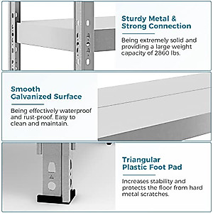 Giantex 3 Pcs 5-Tier Storage Shelves, 39 x 16 x 77 Inch Adjustable Steel Storage Rack with Foot Pads, 2866 LBS Load Capacity,Bolt-Free Installation Hevy Duty Garage Shelving for Warehouse, Silver