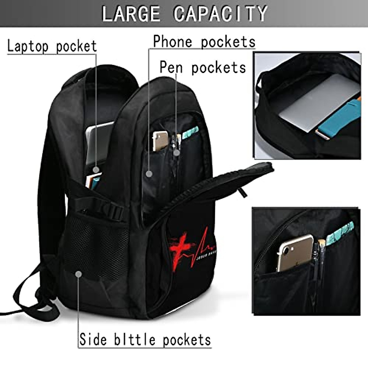 Christian Jesus Saved My Life Cross Funny Travel Laptop Backpack, Business Anti Theft Slim Durable Laptops Backpack Water Resistant College School Computer Bag Gifts For Men & Women Notebook