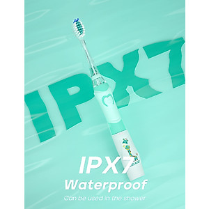 SEAGO Kids Electric Toothbrush with 2 Mins Brushing Timer and 4 Replacement Bursh Heads, Rainbow LED Light Make Brushing Fun, Green Color Boys Battery Powerd Toothbrush for 4-12 Years Old，SG-977