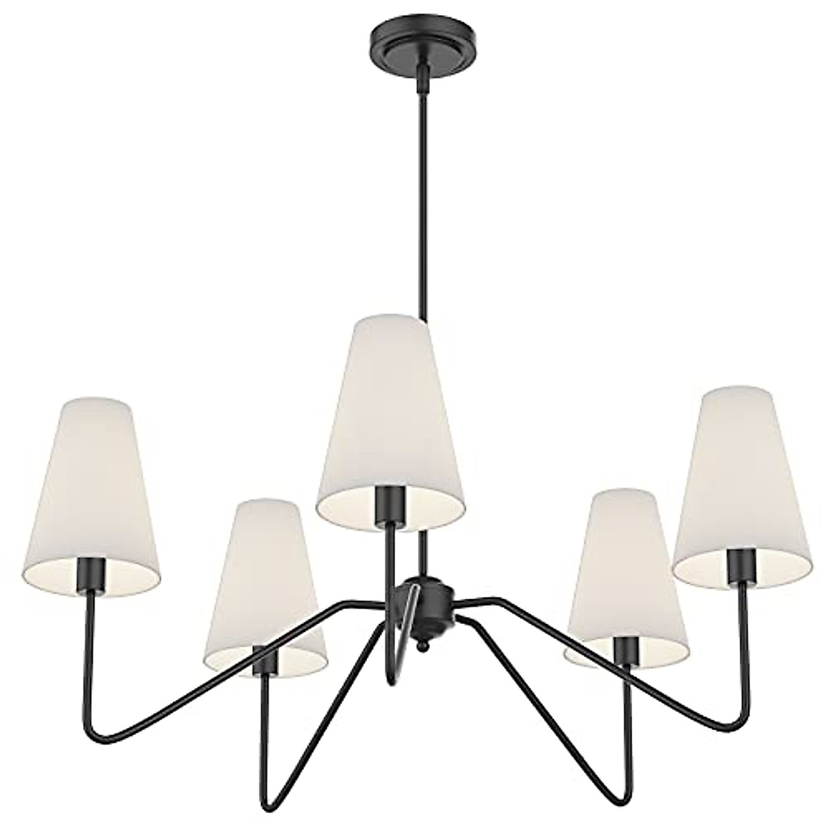 Electro bp;30" Dia 5-Arm Classic Chandeliers Matt Black with White Linen Shades,200W