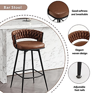 BFZ Modern Bar Stools Set of 2, 30" Bar Height Barstools, 180° Swivel Suede Fabric Stool Chairs with Woven Back and Footrest for Kitchen Island, Cafe, Pub, Bar Counter