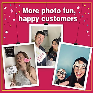 Wedding Photo Booth Props with 8 x 10-Inch Sign, 45 Adhesive Pads, 35 Wooden Sticks - Signs for Wedding Backdrop and Selfie Station