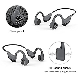 swimaudios Bone Conduction Bluetooth Headphones, Open Ear Bone Headphones, Wireless Conduction Headphones with Mic for Running, Bicycling, Hiking, Yoga - Grey